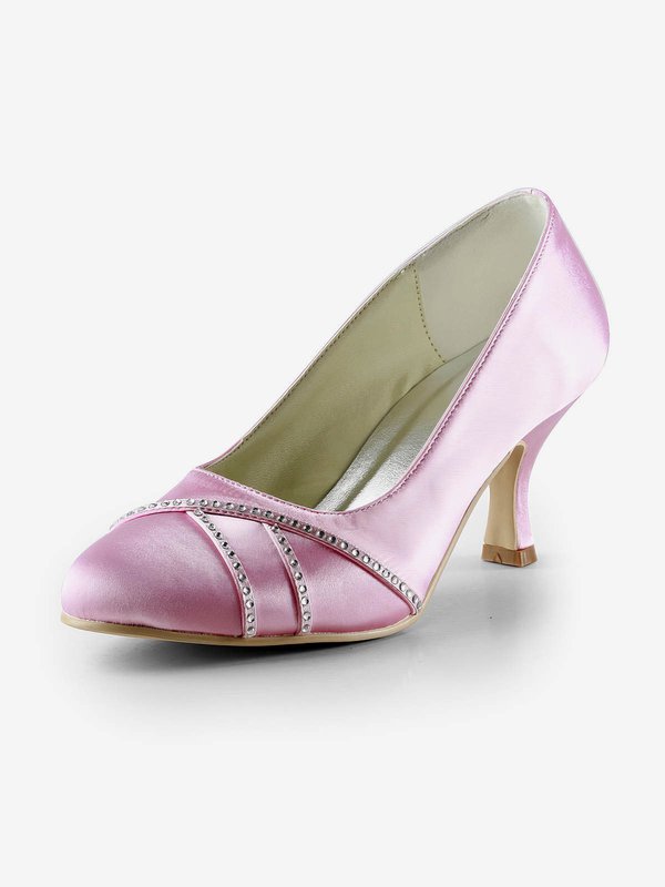 Womens Satin With Beading Spool Heel Pumps Closed Toe